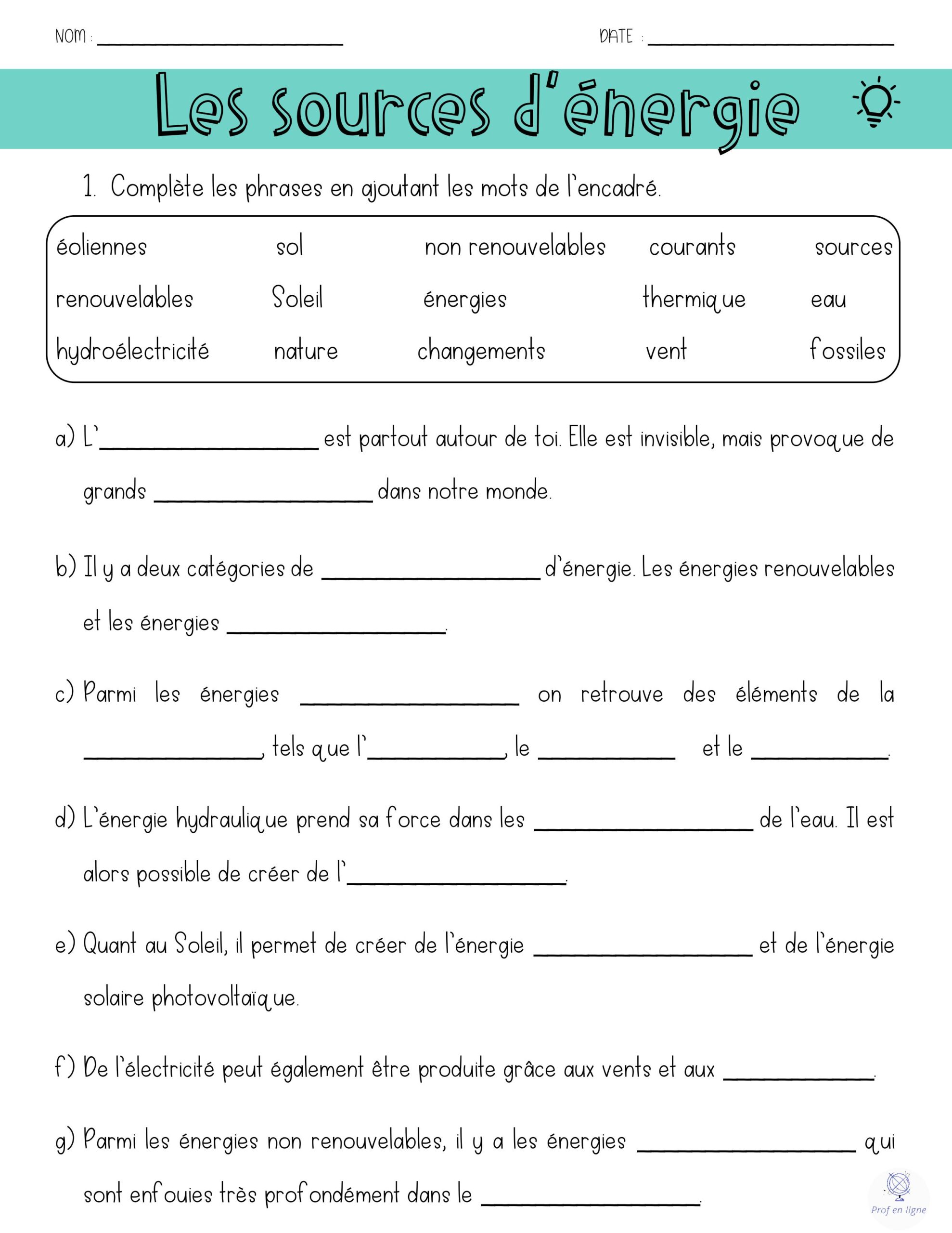 Sources, formes et transformation d’énergie – Prof en ligne